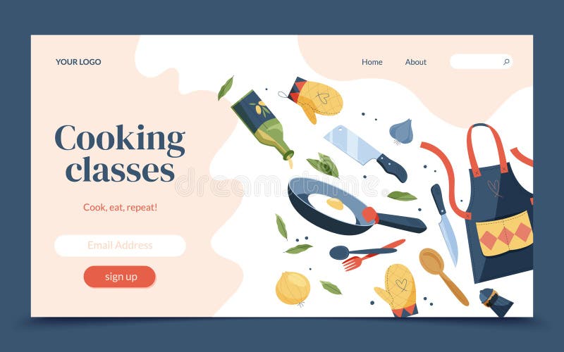Cooking Elements Hand Drawn Cartoon Landing Page Stock Illustration ...