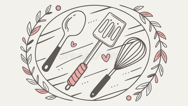 Cooking Emblem with Kitchen Utensils Inside a Decorative Wreath, Vector ...