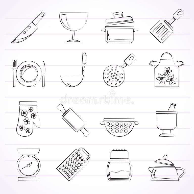 Cooking Equipment Icons stock vector. Illustration of plate - 42465851