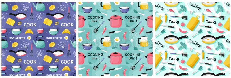 Cooking Equipment Seamless Pattern Illustration in Flat Cartoon ...