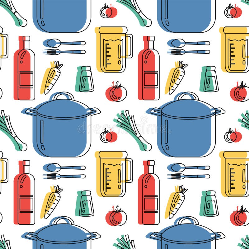 Cooking Equipment Seamless Pattern Design Illustration in Flat Cartoon ...