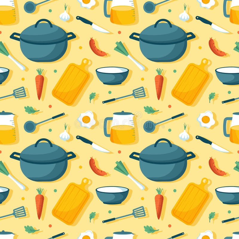 Cooking Equipment Seamless Pattern Illustration in Flat Cartoon ...