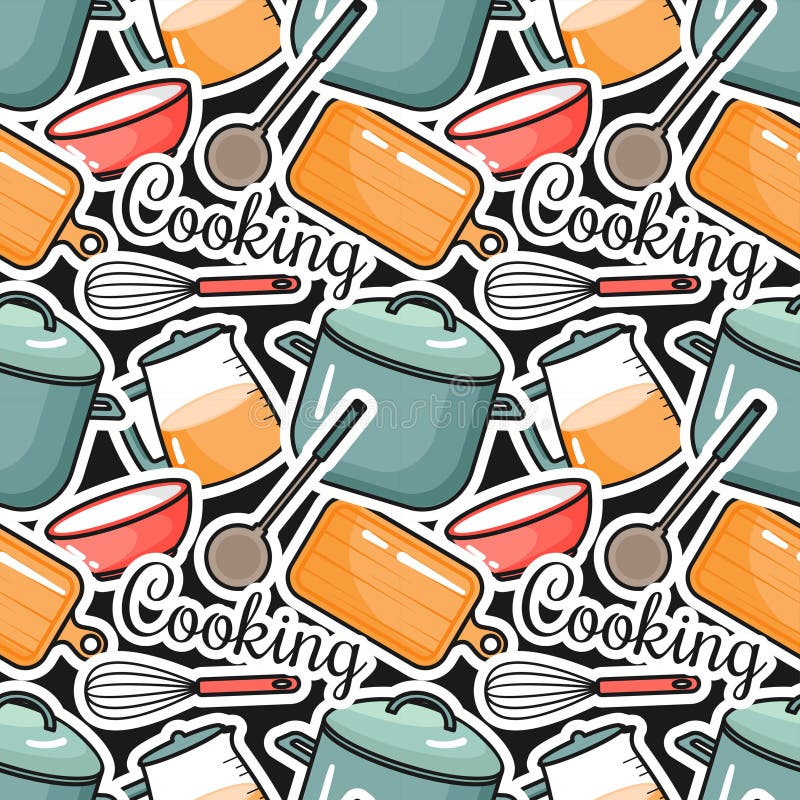 Cooking Equipment Seamless Pattern Illustration in Flat Cartoon ...