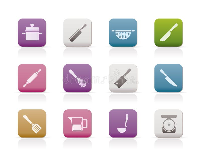 Cooking Equipment and Tools Icons Stock Vector - Illustration of ...