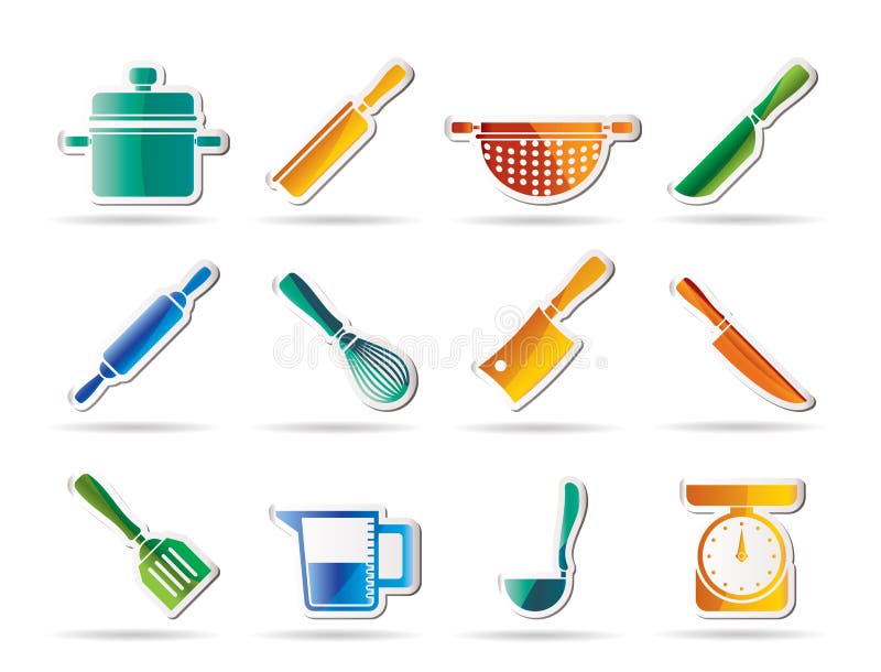 Cooking Equipment and Tools Icons Stock Vector - Illustration of frying ...