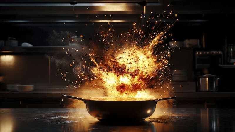 Cooking Explosion Culinary Adventure in a Restaurant Kitchen Action ...