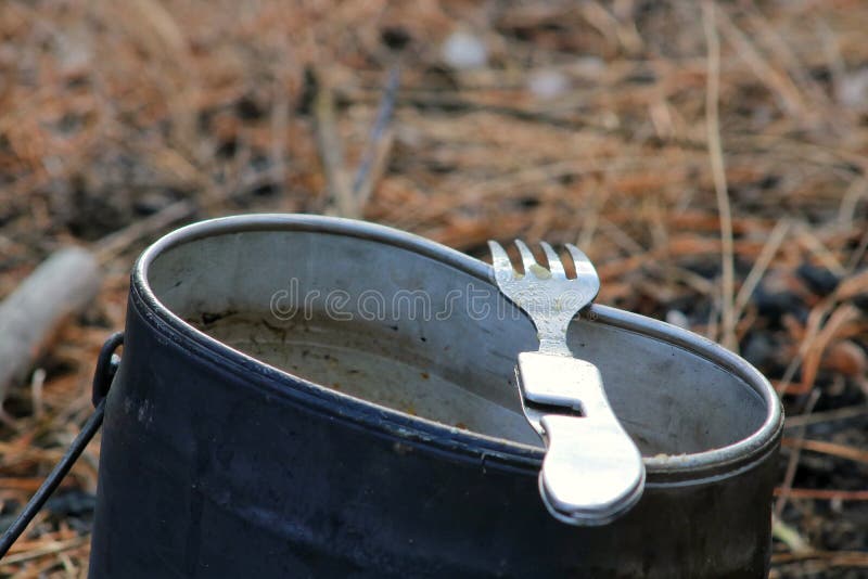 Cooking in Field Conditions, Boiling Pot at the Campfire Stock Photo ...