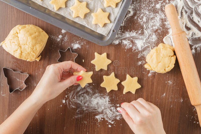 Cooking Figure Pastry Close Up on the Table and Ingredients. Horizontal ...