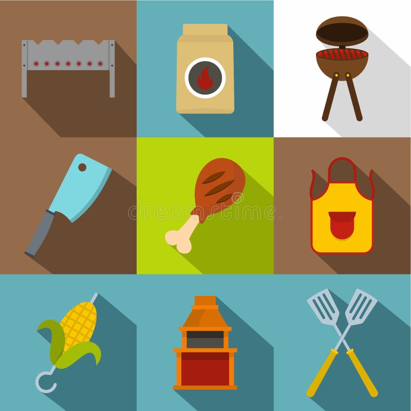 Cooking on Fire Icon Set, Flat Style Stock Vector - Illustration of ...