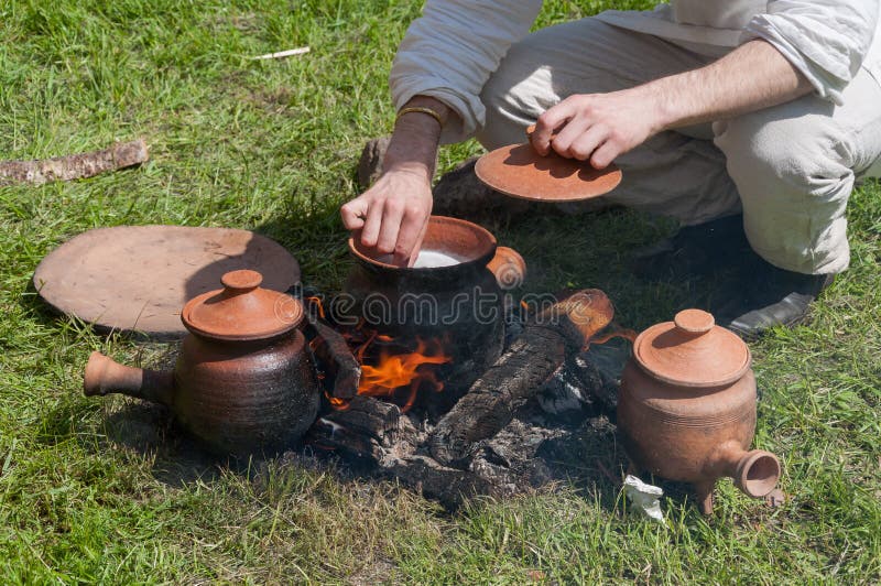Cooking on Fire. Medieval Lifestyle Stock Image - Image of cook ...