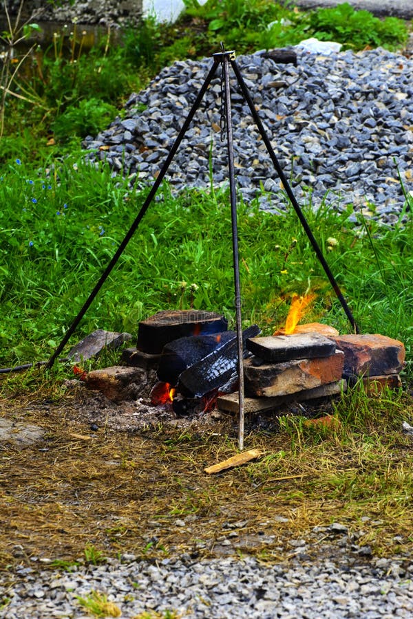 Cooking on a Fire in the Open Air, Fire, Stand on Three Supports Stock ...