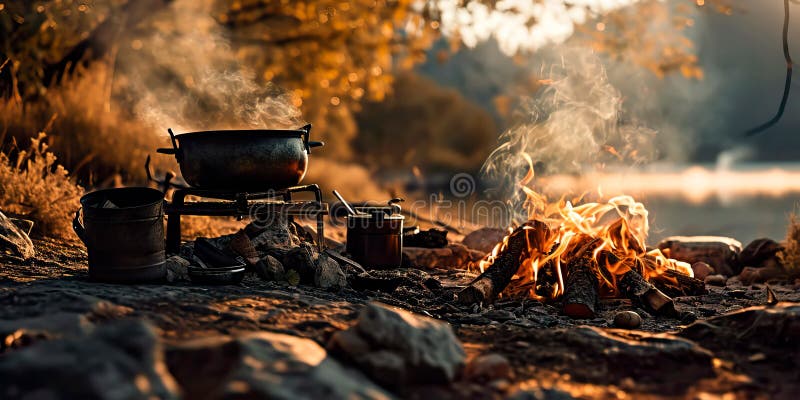 Cooking on a Fire Outdoors, Spring Outdoor Recreation , Generative AI ...