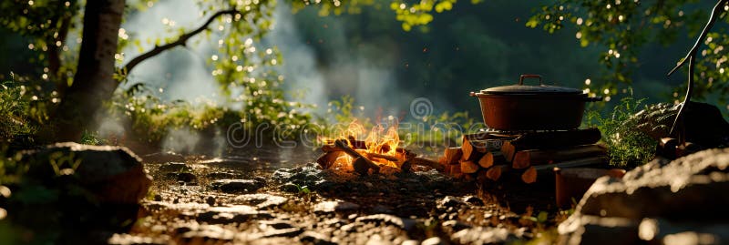 Cooking on a Fire Outdoors, Spring Outdoor Recreation , Generative AI ...
