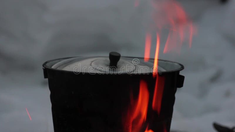 Cooking on the Fire. Pan Over an Open Flame Stock Footage - Video of ...