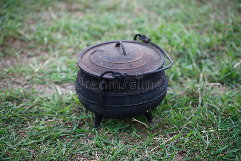 Cooking on Fire, Pot with Food, Cooking on a Hike Stock Photo - Image ...