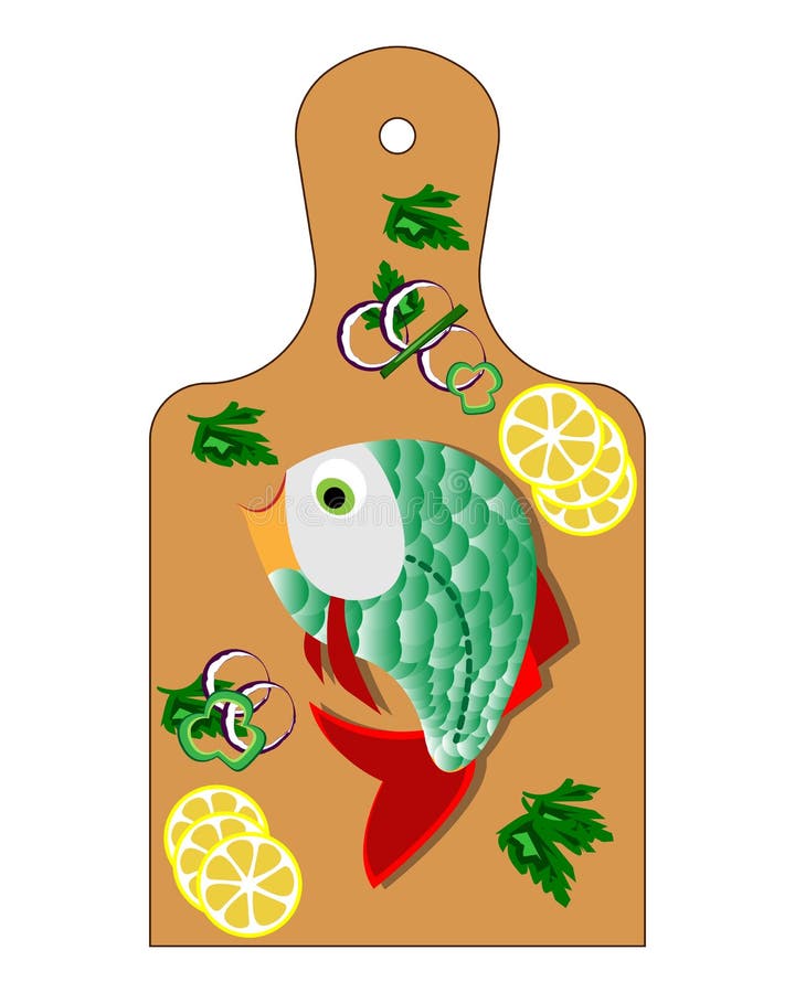 Cooking Fish. Fish on the Cutting Board. Vector Illustration. Stock ...