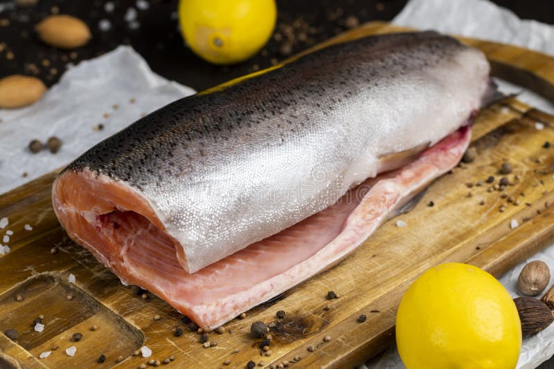 Cooking a Fish Dish with Expensive Red Salmon Fish Stock Photo - Image ...