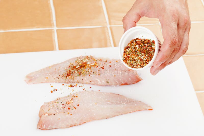 Cooking Fish Fillets with Spices Stock Image - Image of cuisine, spices ...