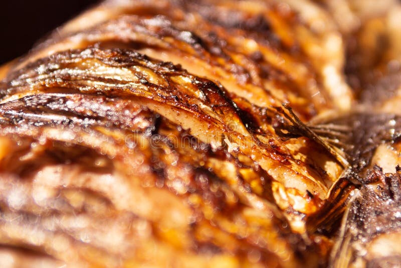 Cooking Fish on the Grill. Fried Fish. Fried Fish on the Fire. Close-up ...