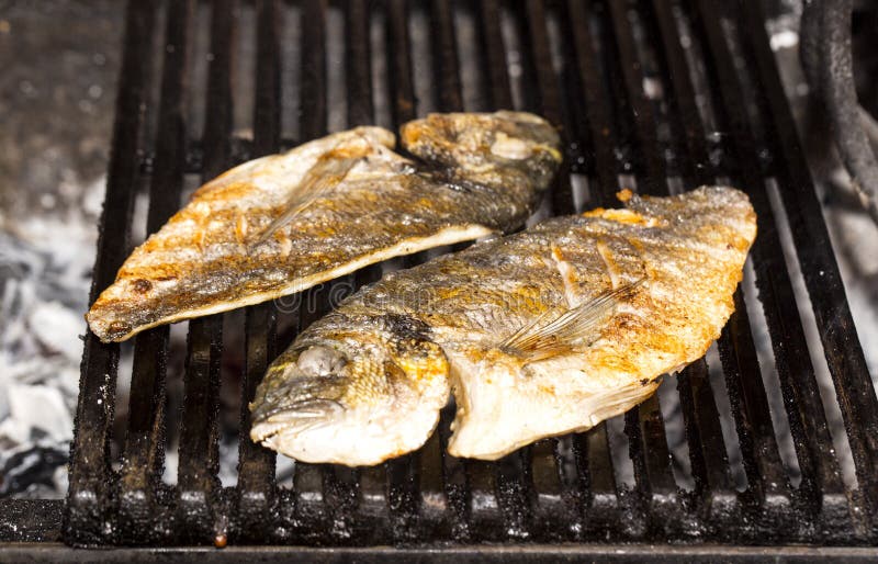 Cooking fish on the grill stock image. Image of party - 32167379