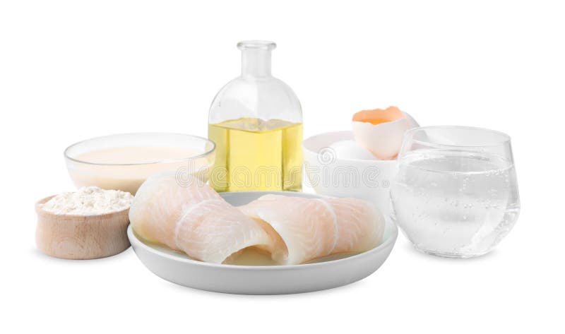 Cooking Fish in Soda Water Batter. Different Ingredients Isolated on ...