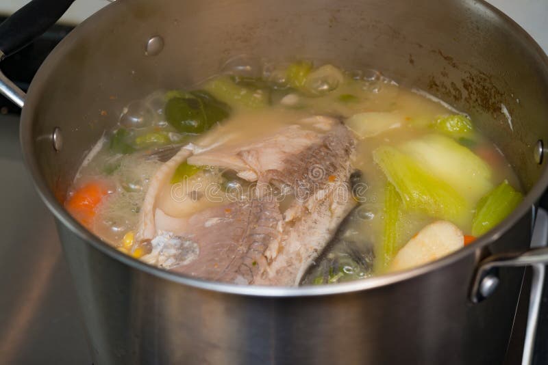 Cooking Fish and Vegetable Soup with Pot Stock Image - Image of cuisine ...
