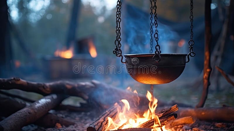 Cooking Food on Campfire in Mountains. Stock Illustration ...