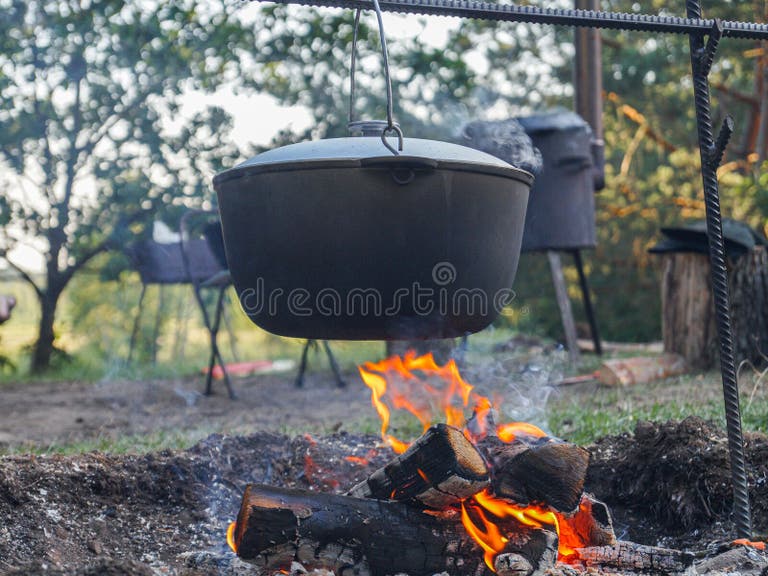 Cooking food on fire stock photo. Image of backyard - 284357456