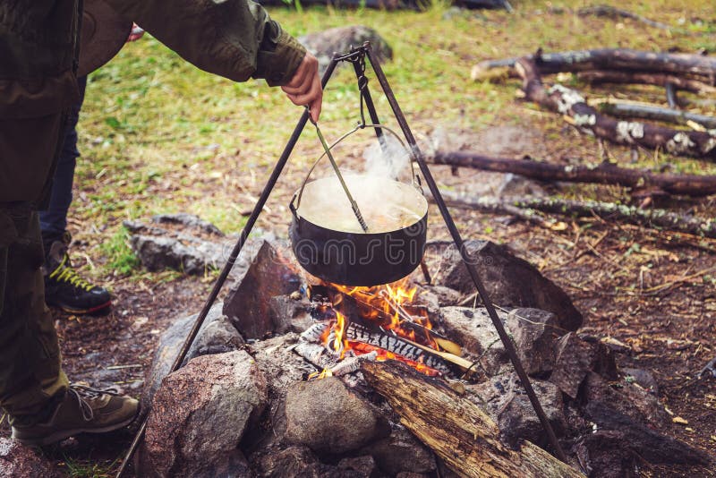 Cooking Food on a Fire in a Pot Stock Photo - Image of food, journey ...