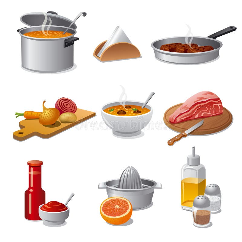 Cooking food icon set stock illustration. Illustration of food - 62759576