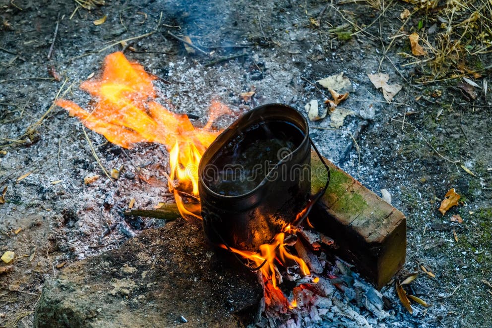 Cooking Food in a Kettle on Bonfire Stock Image - Image of camp, dinner ...