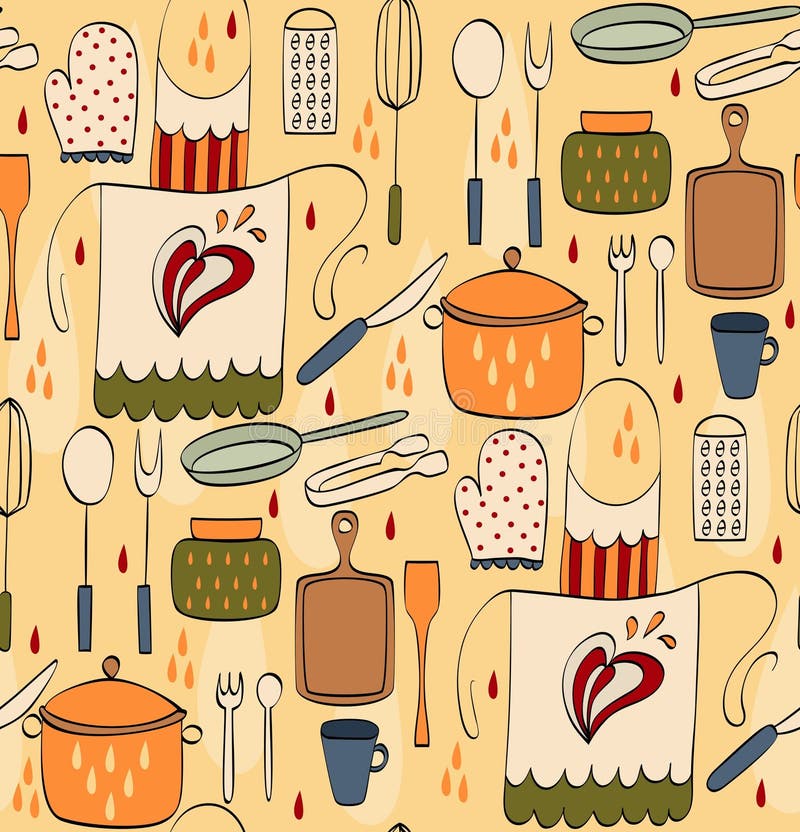 Kitchenware. Seamless Pattern. Stock Illustration - Illustration of ...