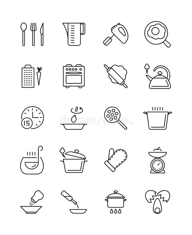 Cooking, Food Preparation and Kitchen Tools Vector Icons Stock Vector ...