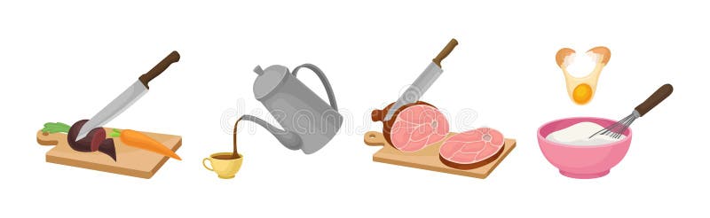 Cooking and Food Preparation Process with Kitchen Utensils and ...