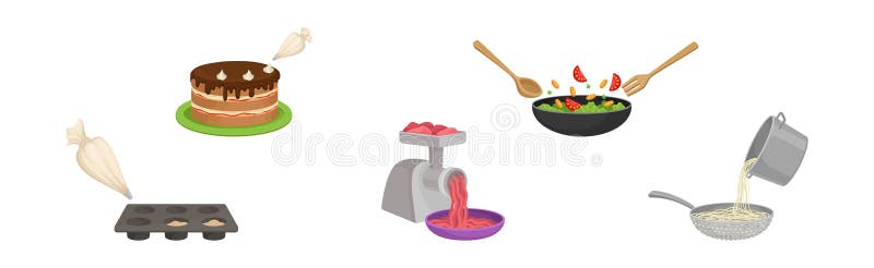 Cooking and Food Preparation Process with Kitchen Utensils and ...