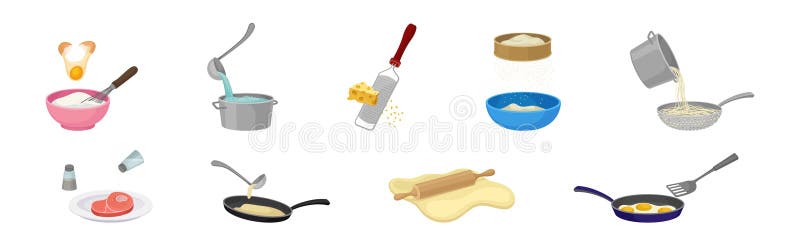 Cooking and Food Preparation Process with Kitchen Utensils and ...
