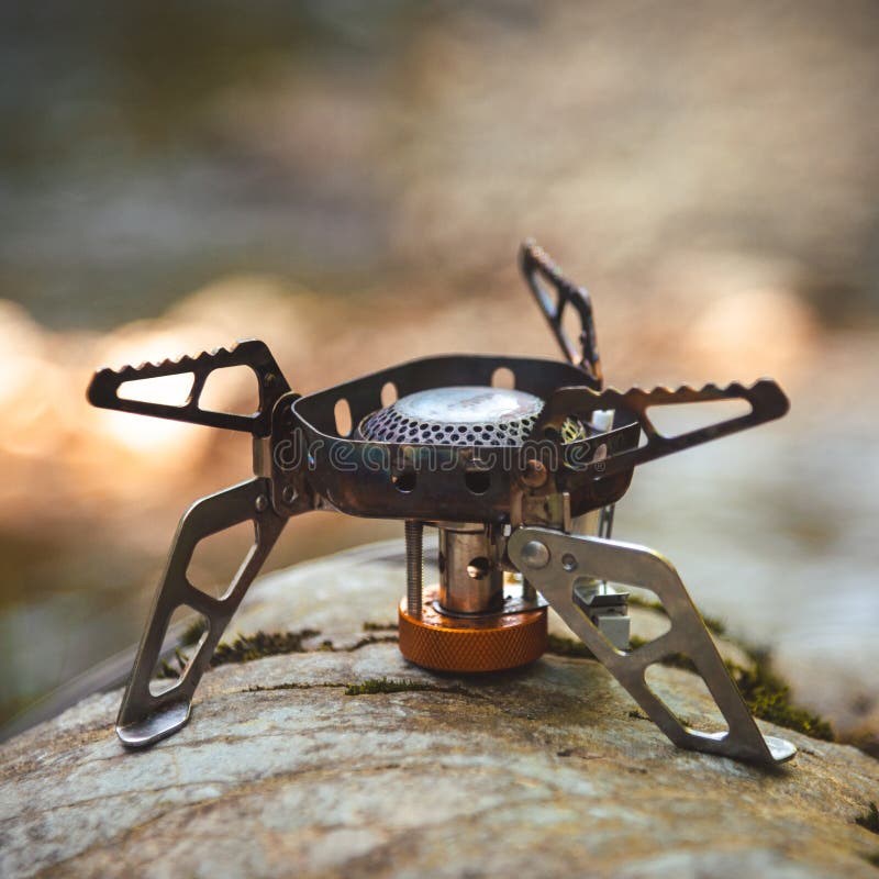 Cooking Food Using Camping Gas during the Hike. Stock Image - Image of ...