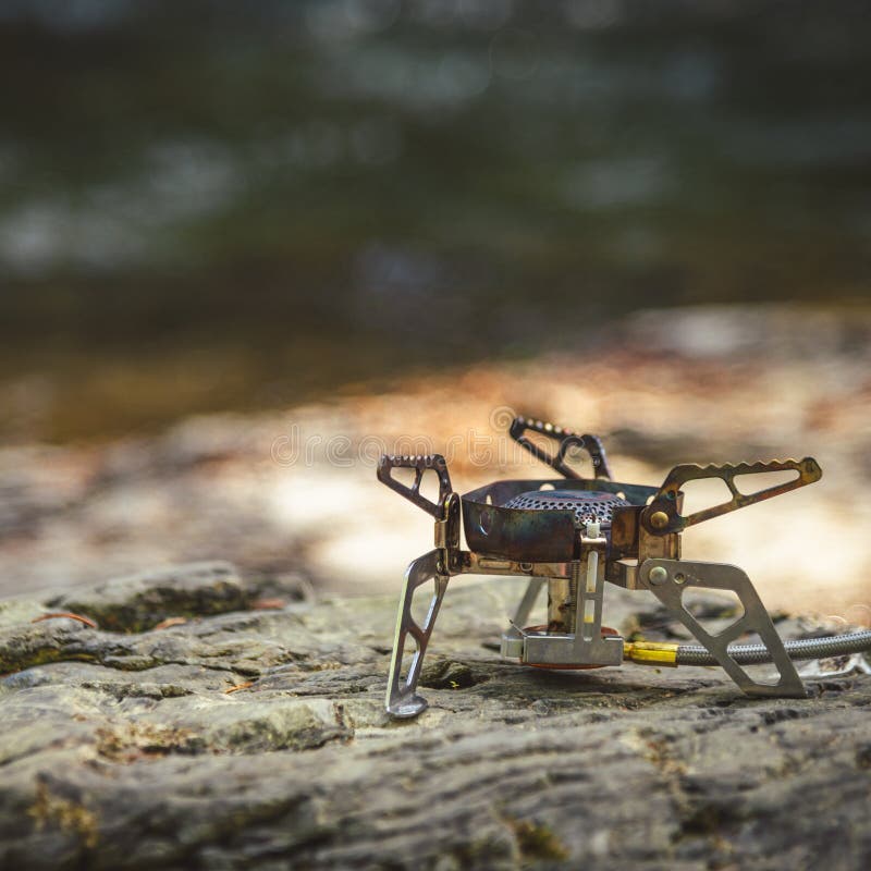 Cooking Food Using Camping Gas during the Hike. Stock Photo - Image of ...