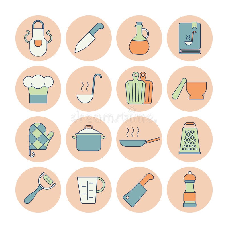 Cooking Foods and Kitchen Vector Icon Set Stock Vector - Illustration ...