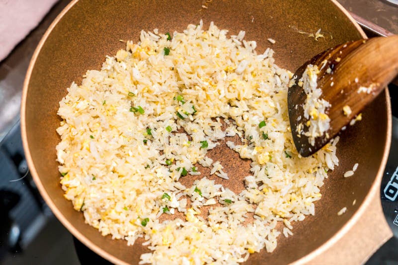 Cooking fried rice stock image. Image of fried, spinach - 128804093