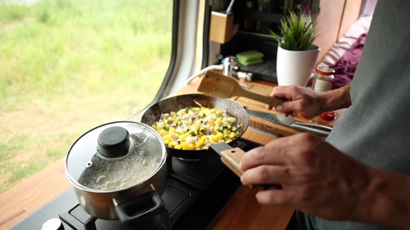 Cooking on a Gas Stove Inside a Caravan Stock Video - Video of ...