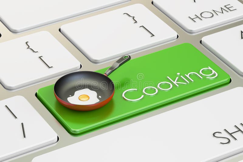 Cooking Green Button on Keyboard, 3D Rendering Stock Illustration ...