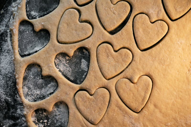 Cooking Heart Shaped Cookies in Dough Closeup Stock Photo - Image of ...