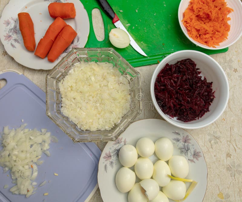 Cooking Herring Under a Fur Coat in the Kitchen Stock Image - Image of ...