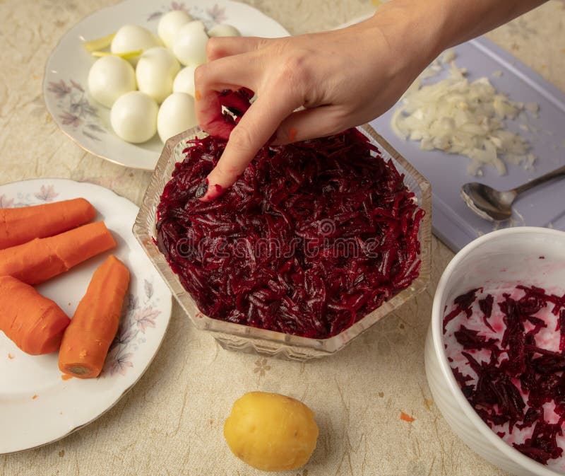 Cooking Herring Under a Fur Coat in the Kitchen Stock Image - Image of ...