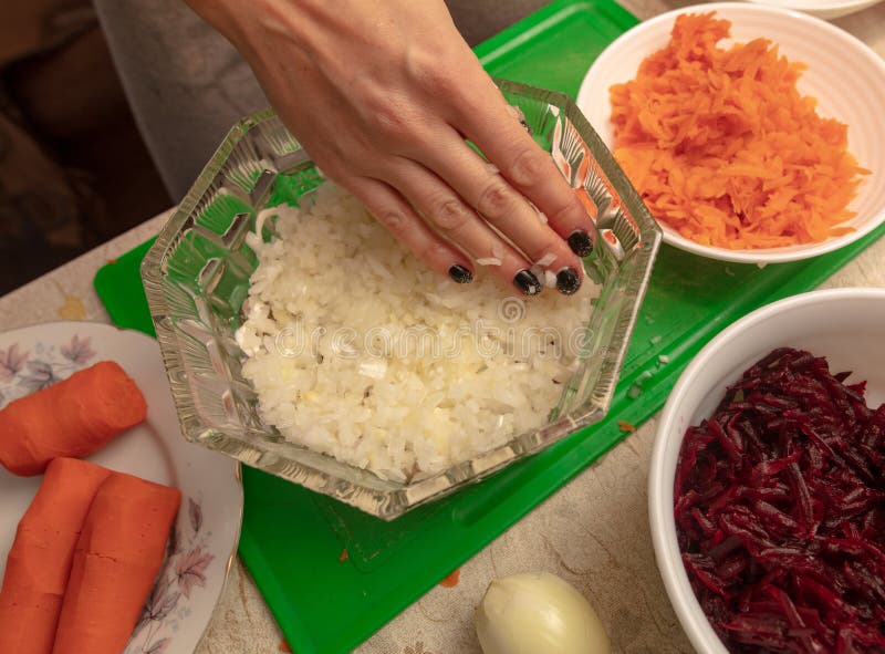 Cooking Herring Under a Fur Coat in the Kitchen Stock Image - Image of ...