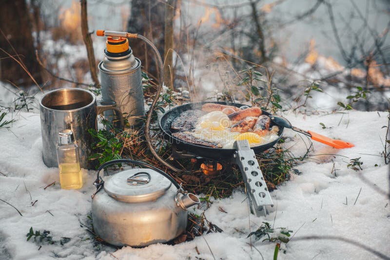 Cooking while Hiking with a Backpack Stock Image - Image of hiking ...