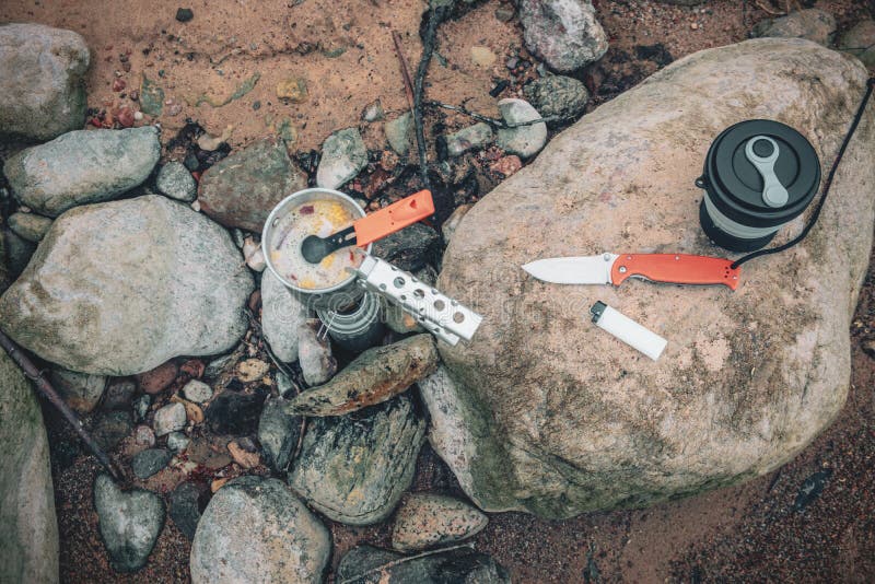 Cooking while Hiking with a Backpack Stock Image - Image of hiking ...