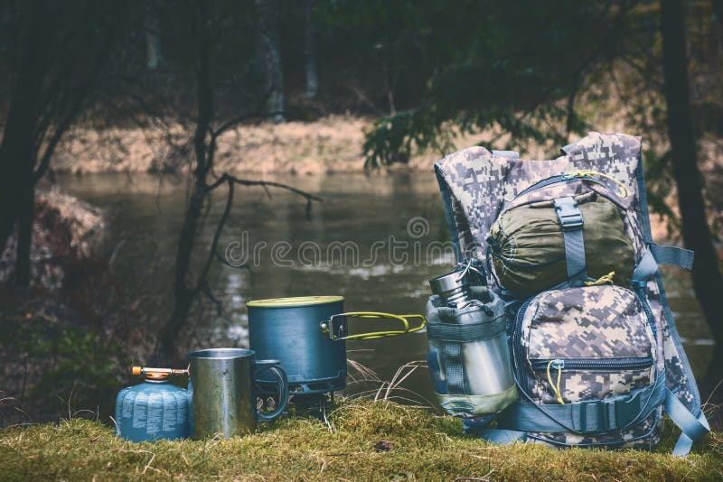 Cooking while Hiking with a Backpack Stock Image - Image of backpacking ...