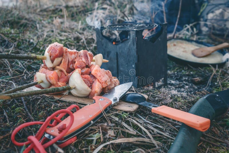 Cooking while Hiking with a Backpack Stock Image - Image of lifestyle ...